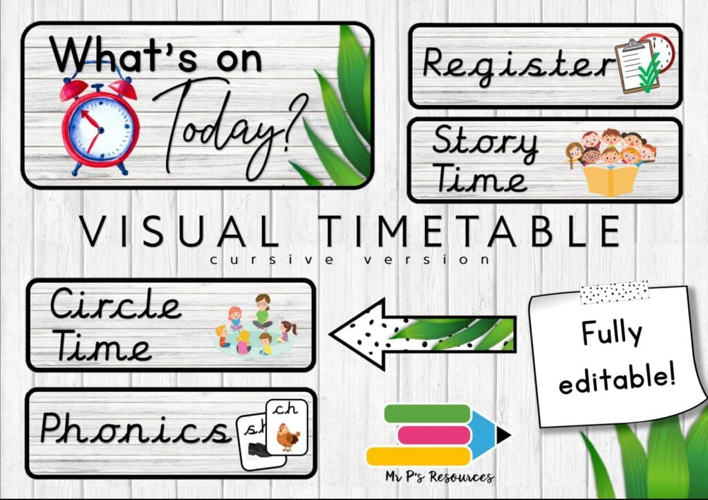 Visual Timetable (cursive version) | Mr P's Resources