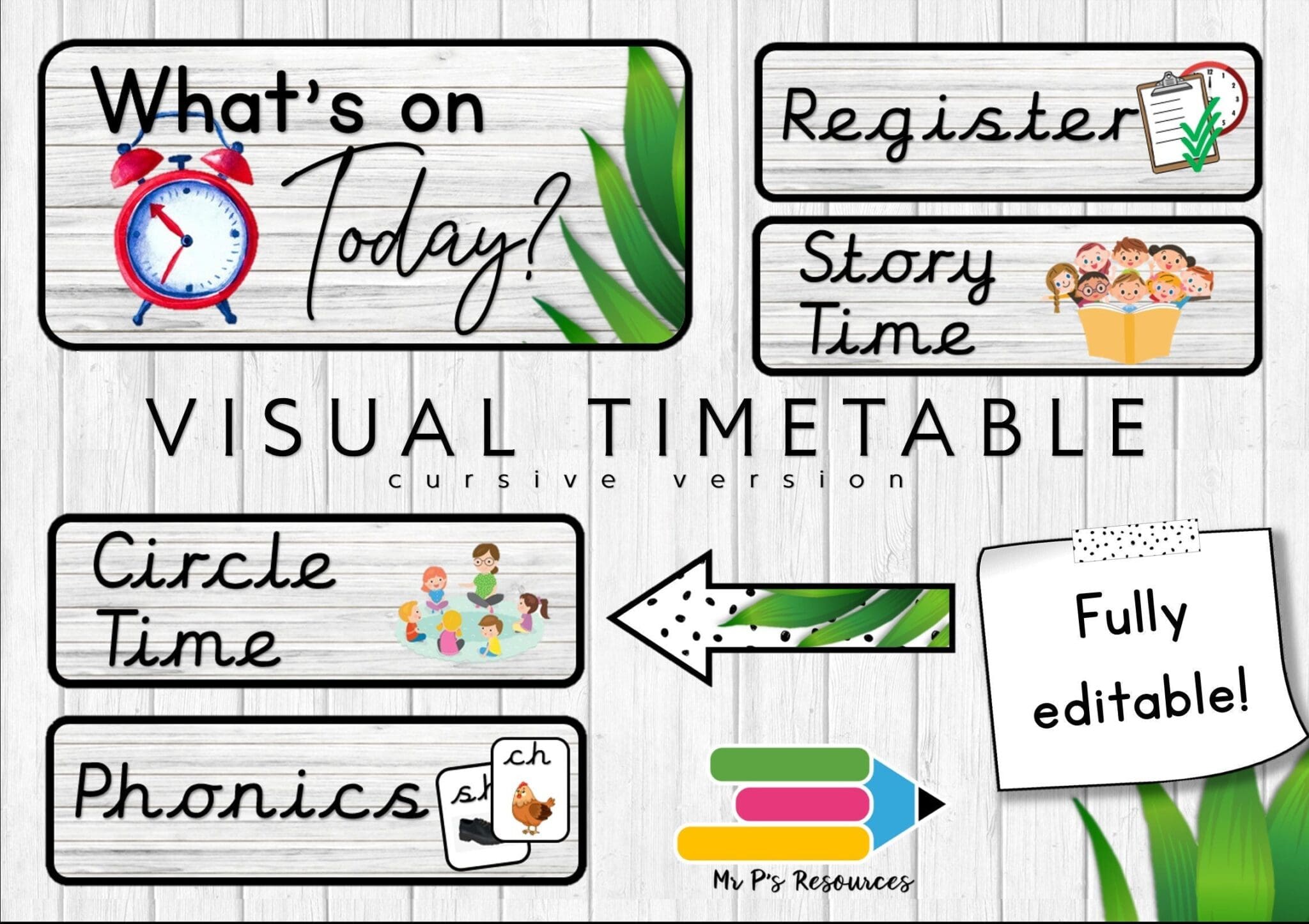 Visual Timetable (cursive version) | Mr P's Resources