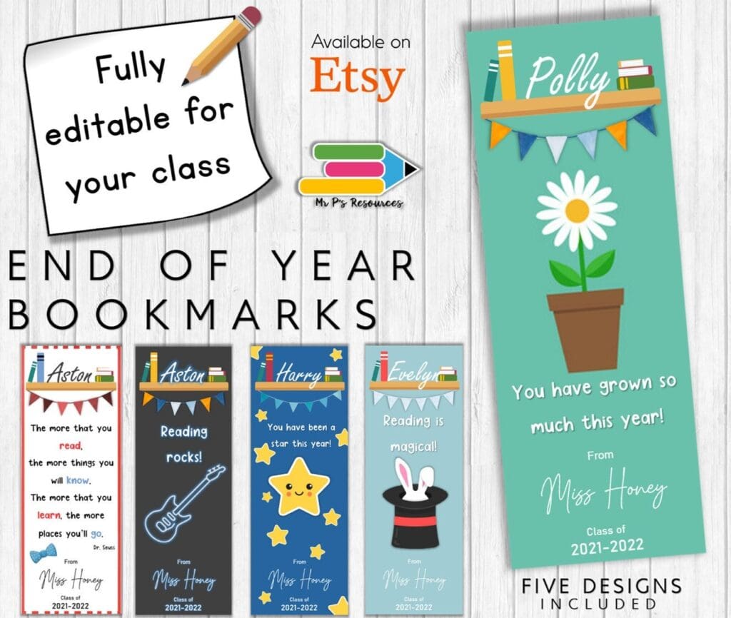 Personalised End of Year Bookmarks 2024 | Mr P's Resources