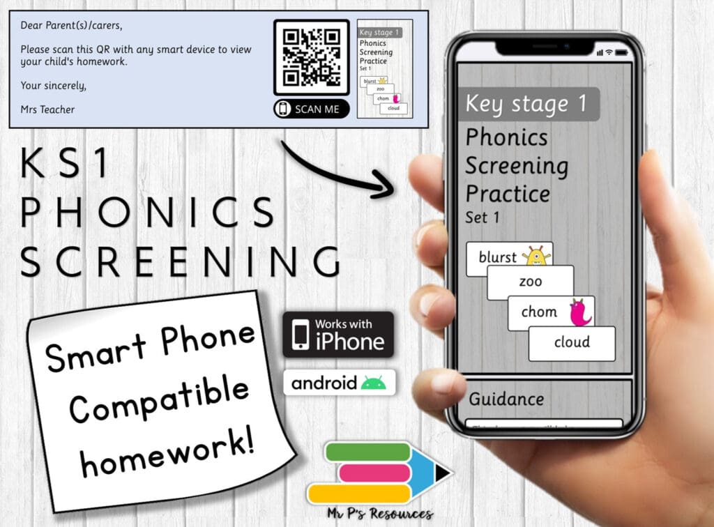 Smartphone Phonics Homework - 4 Week (pack 2) | Mr P's Resources