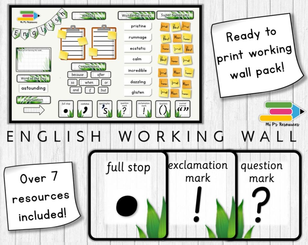 English Working Wall Display (White Wood) | Mr P's Resources