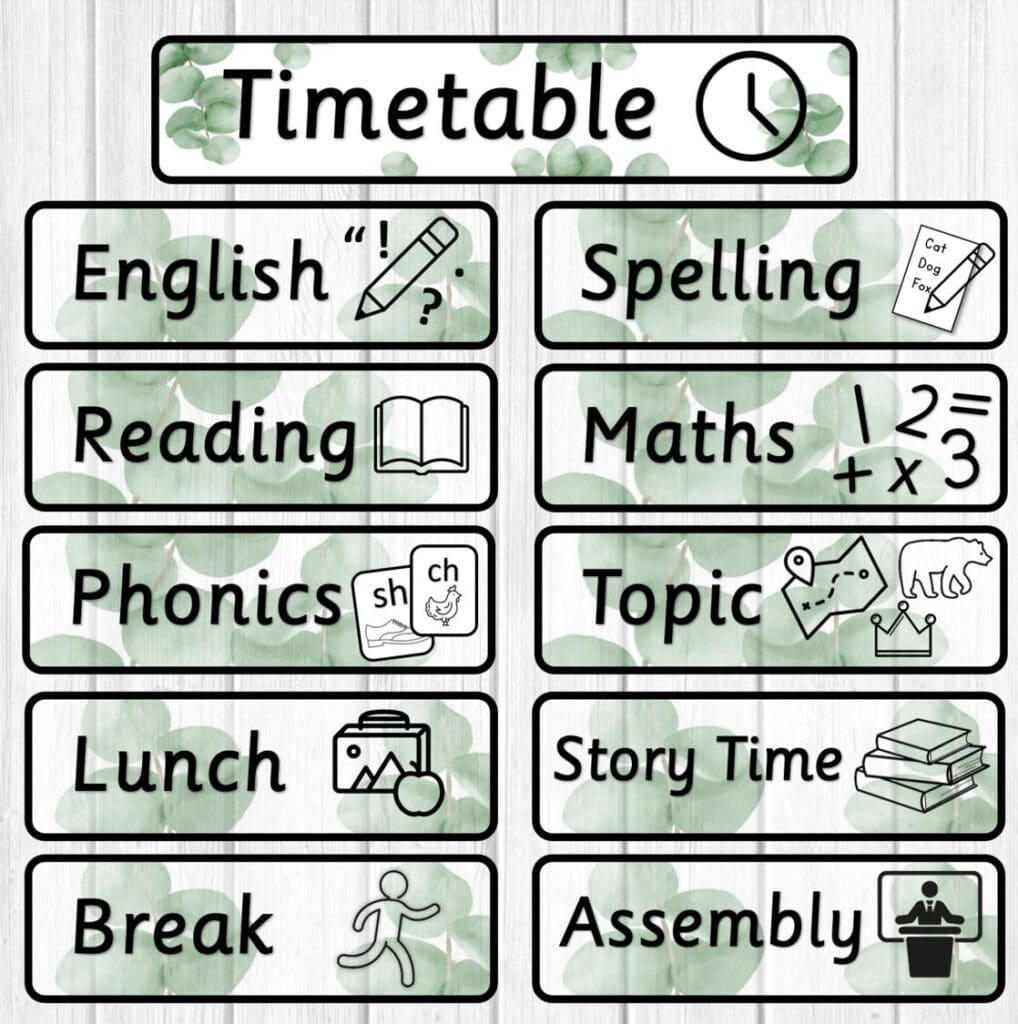Visual Timetable - Botanical | Mr P's Resources