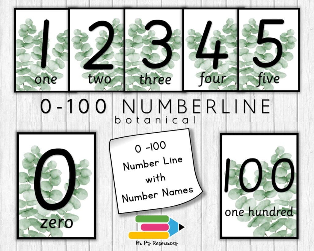 0 - 100 Number Line Display - Botanical | Mr P's Resources