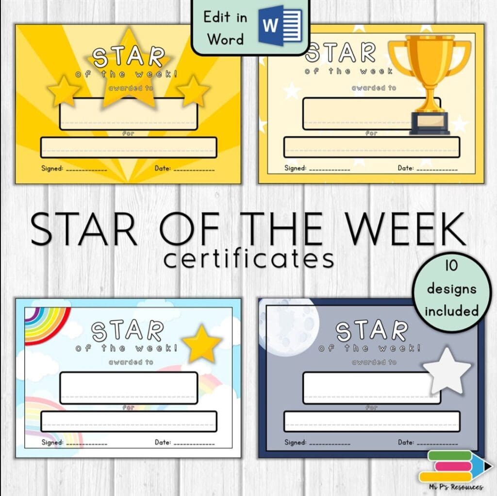 Star of the Week Certificates (bumper pack) | Mr P's Resources