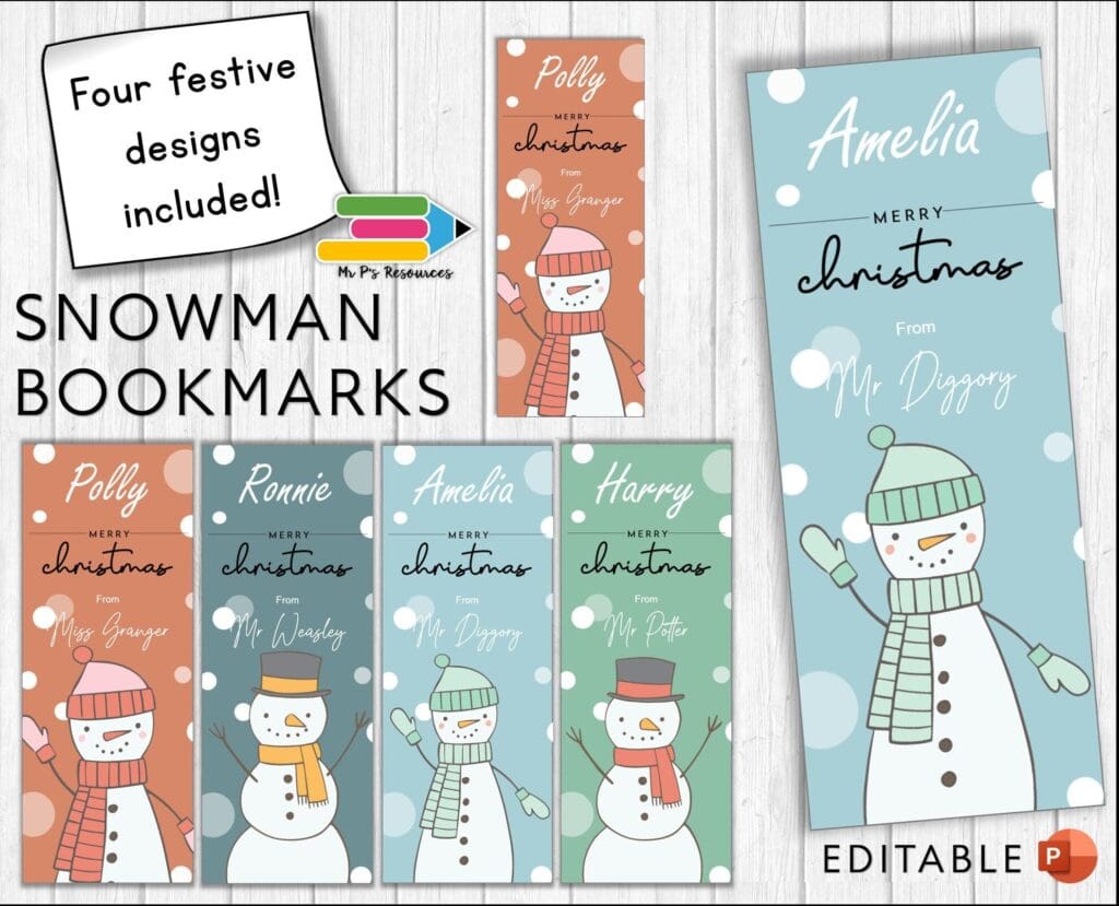 Editable Snowman Christmas Bookmarks | Mr P's Resources