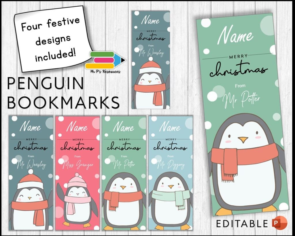 Editable Penguin Christmas Bookmarks | Mr P's Resources