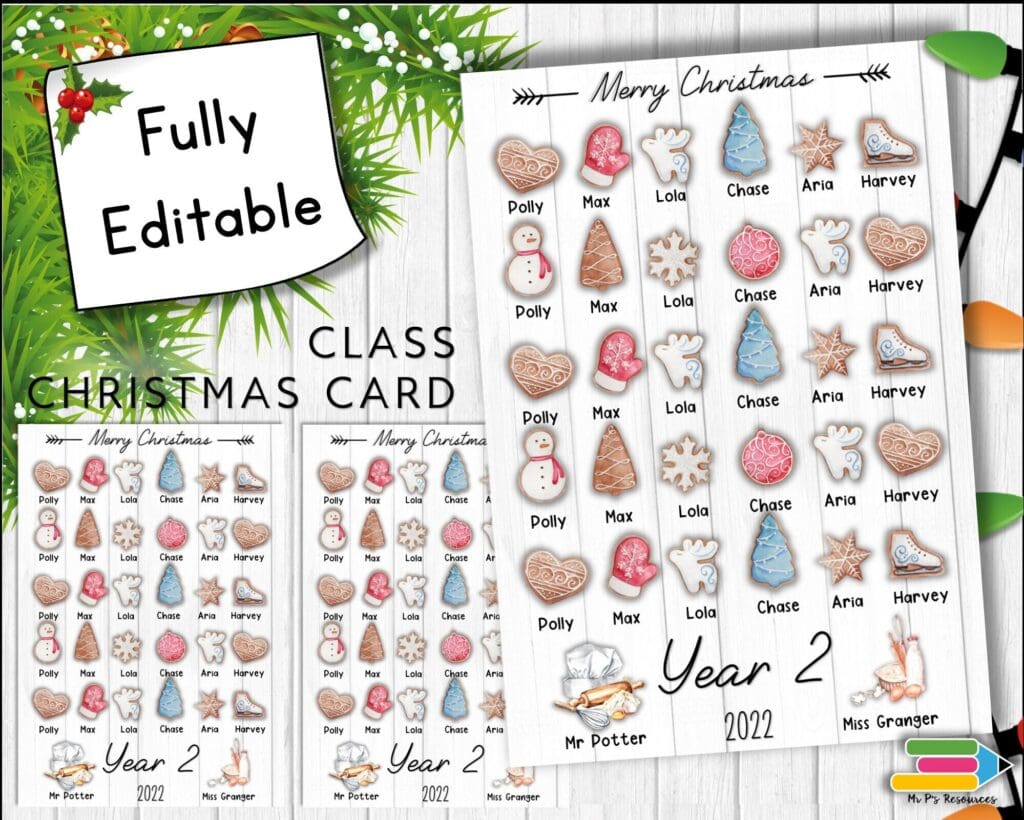 Personalised Class Christmas Card (biscuits) | Mr P's Resources