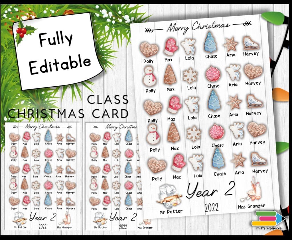 Personalised Class Christmas Card (BUMPER PACK) | Mr P's Resources