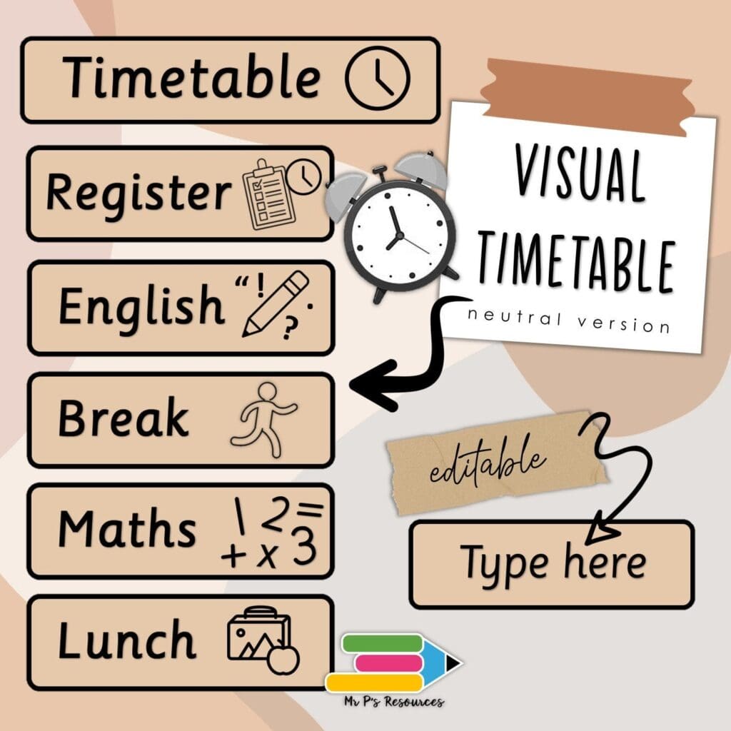 Visual Timetable - Neutral | Mr P's Resources
